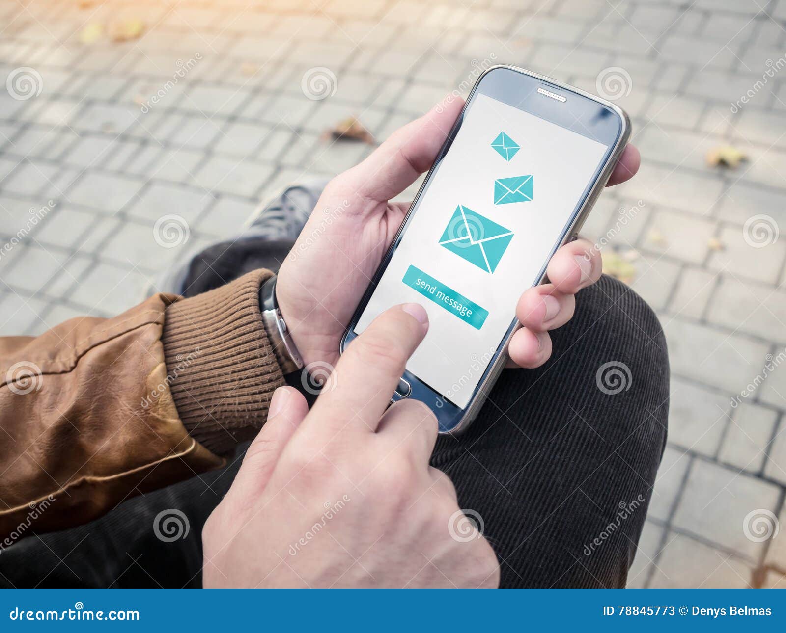 Businessman Sending Email Message Via Modern Smartphone Stock Image ...