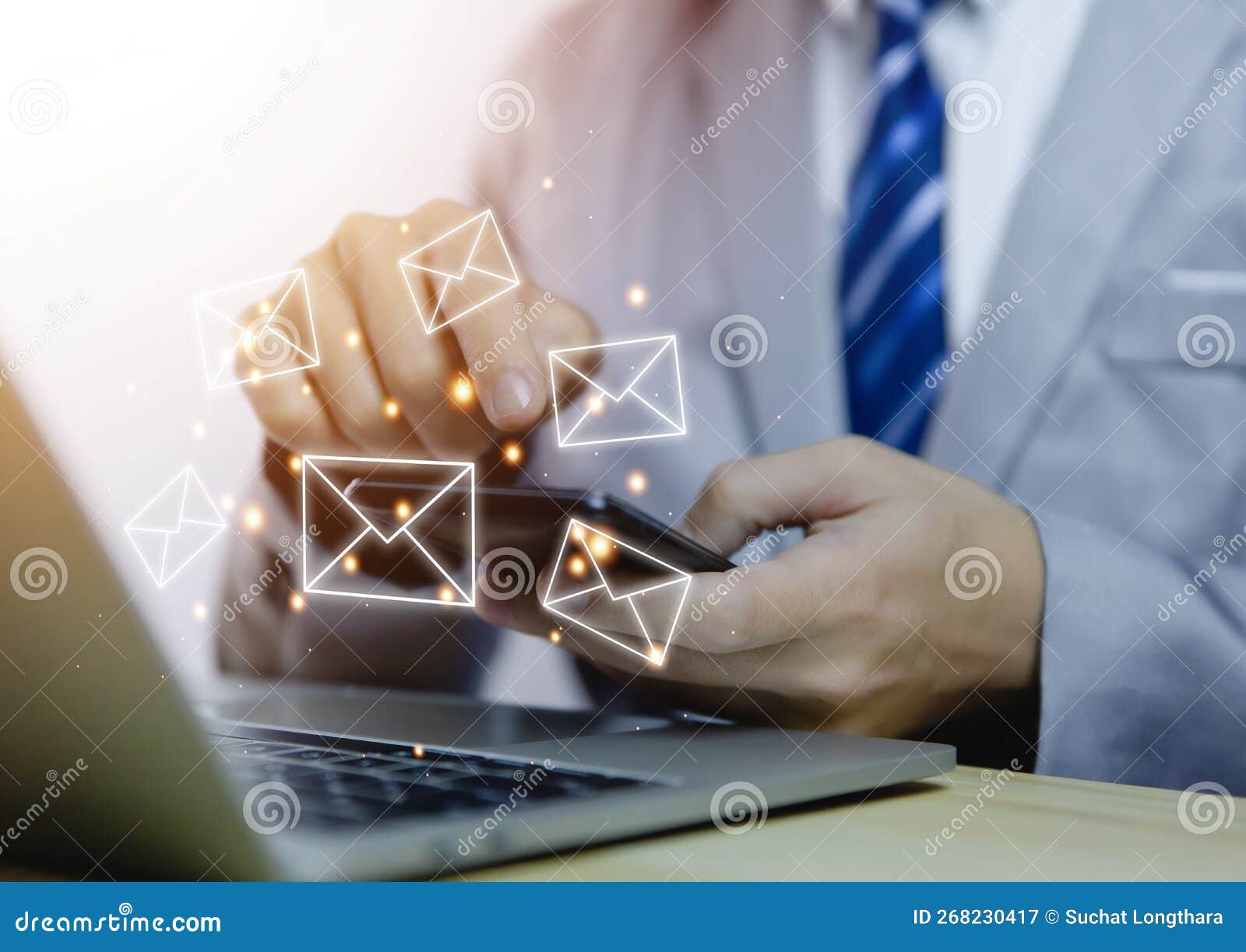 Businessman Sending a Letter from a Computer. Electronic Mail Concept ...