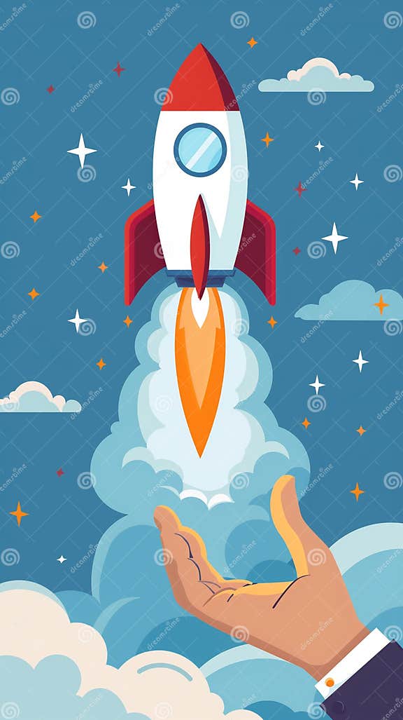 Businessman is Sending a Rocket into the Sky, Representing the Launch ...