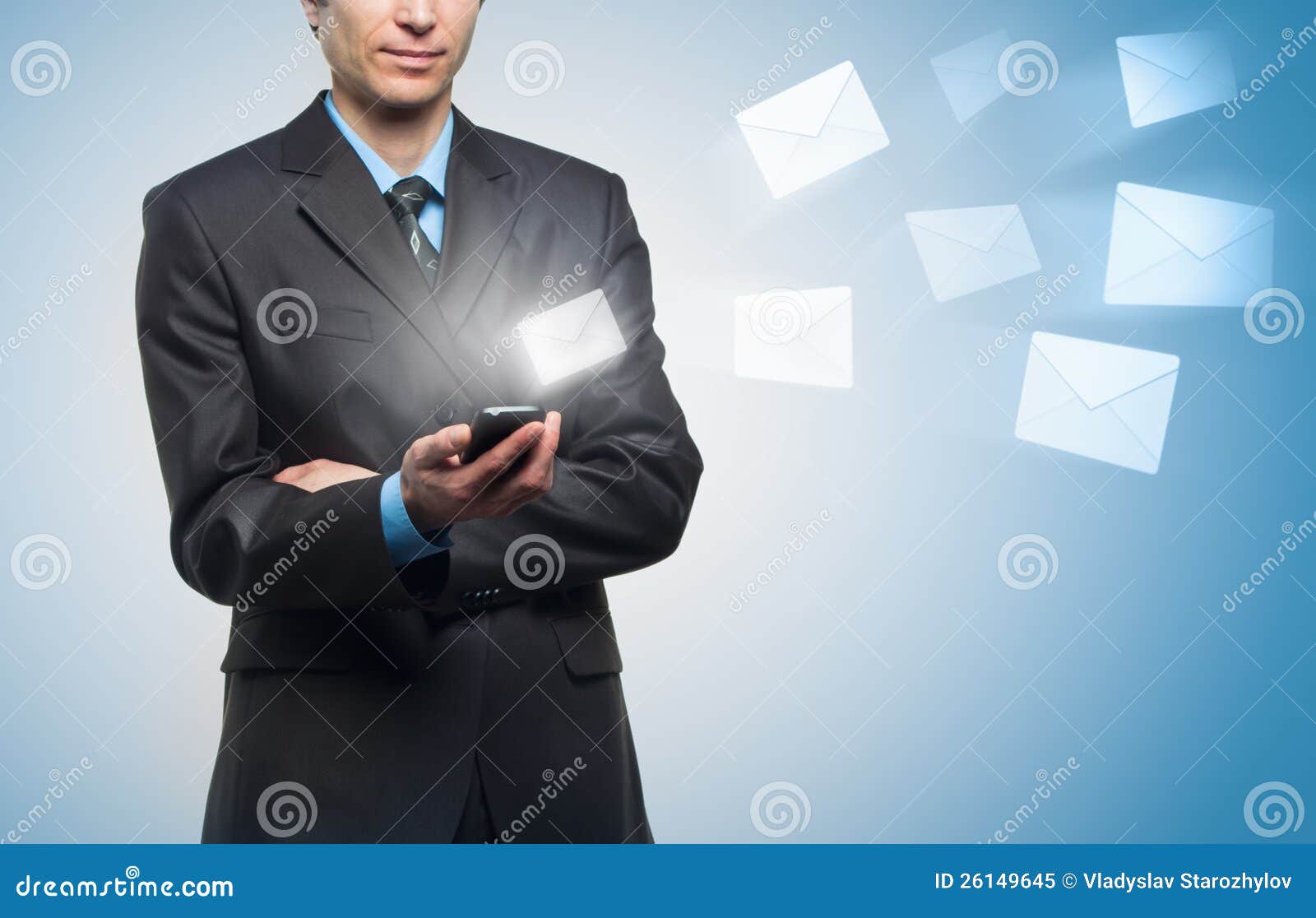 Businessman Sends a Virtual Message Stock Image - Image of connectivity ...