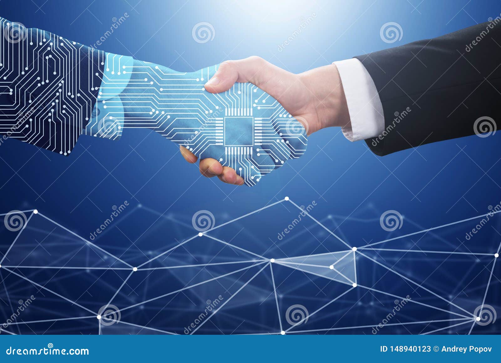 Businessperson Shaking Hand with Digital Partner Stock Illustration ...