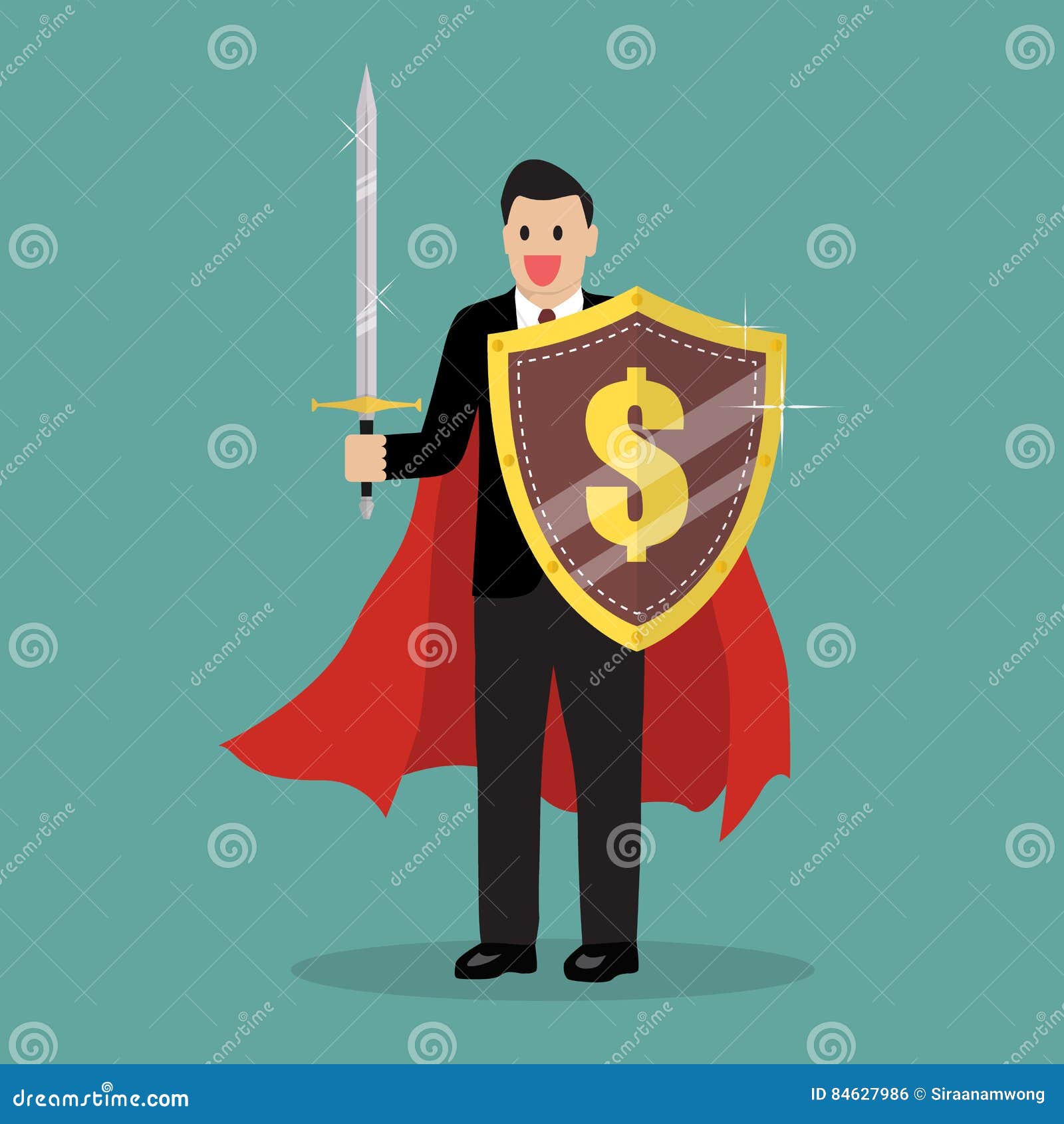 Businessman with Shield and Sword Stock Vector - Illustration of armor ...