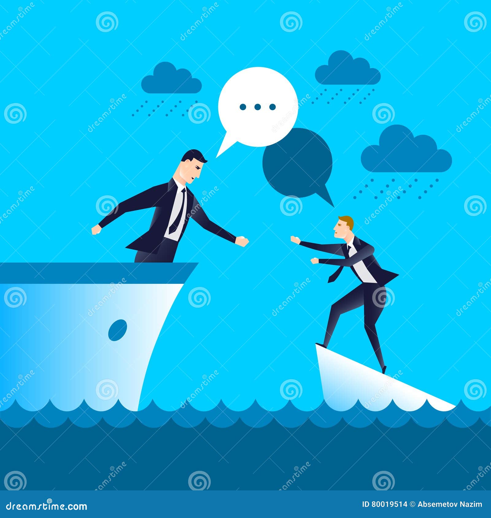 Businessman on the Ship Helping Drowning Partner, Business Concept ...