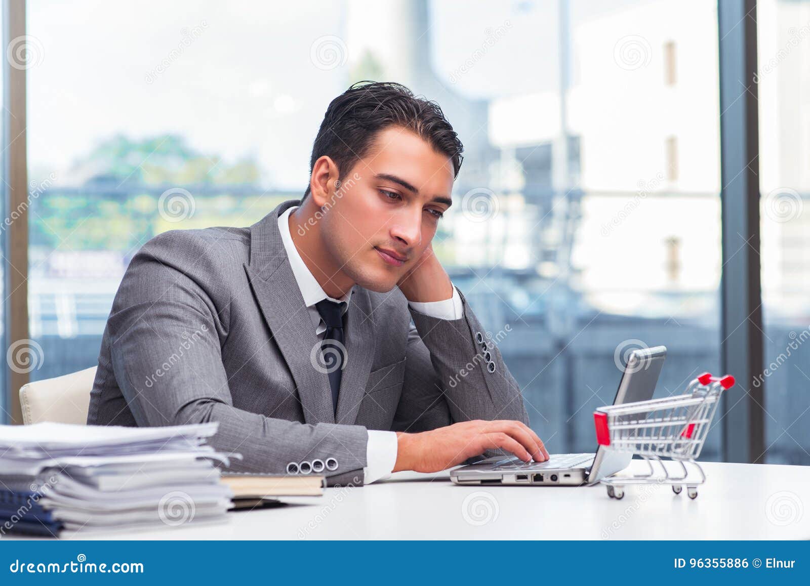 The Businessman with Shopping Cart in Office Stock Photo - Image of ...
