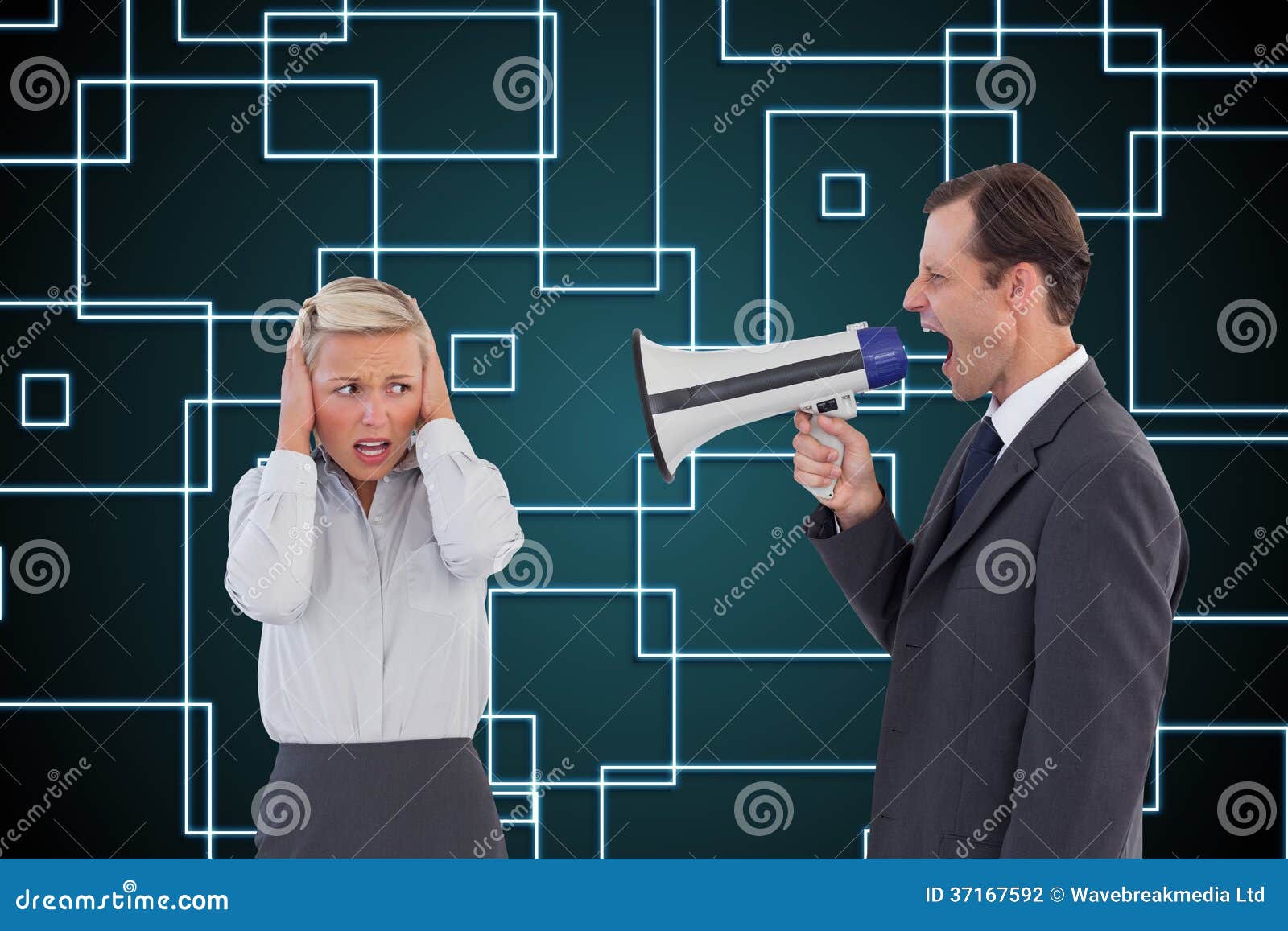 Businessman Shouting at Colleague with His Bullhorn Stock Photo - Image ...