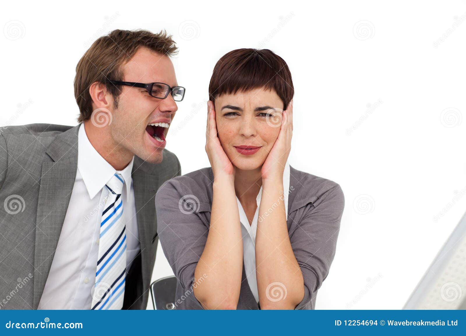 Businessman Shouting into His Colleague S Ear Stock Photo - Image of ...