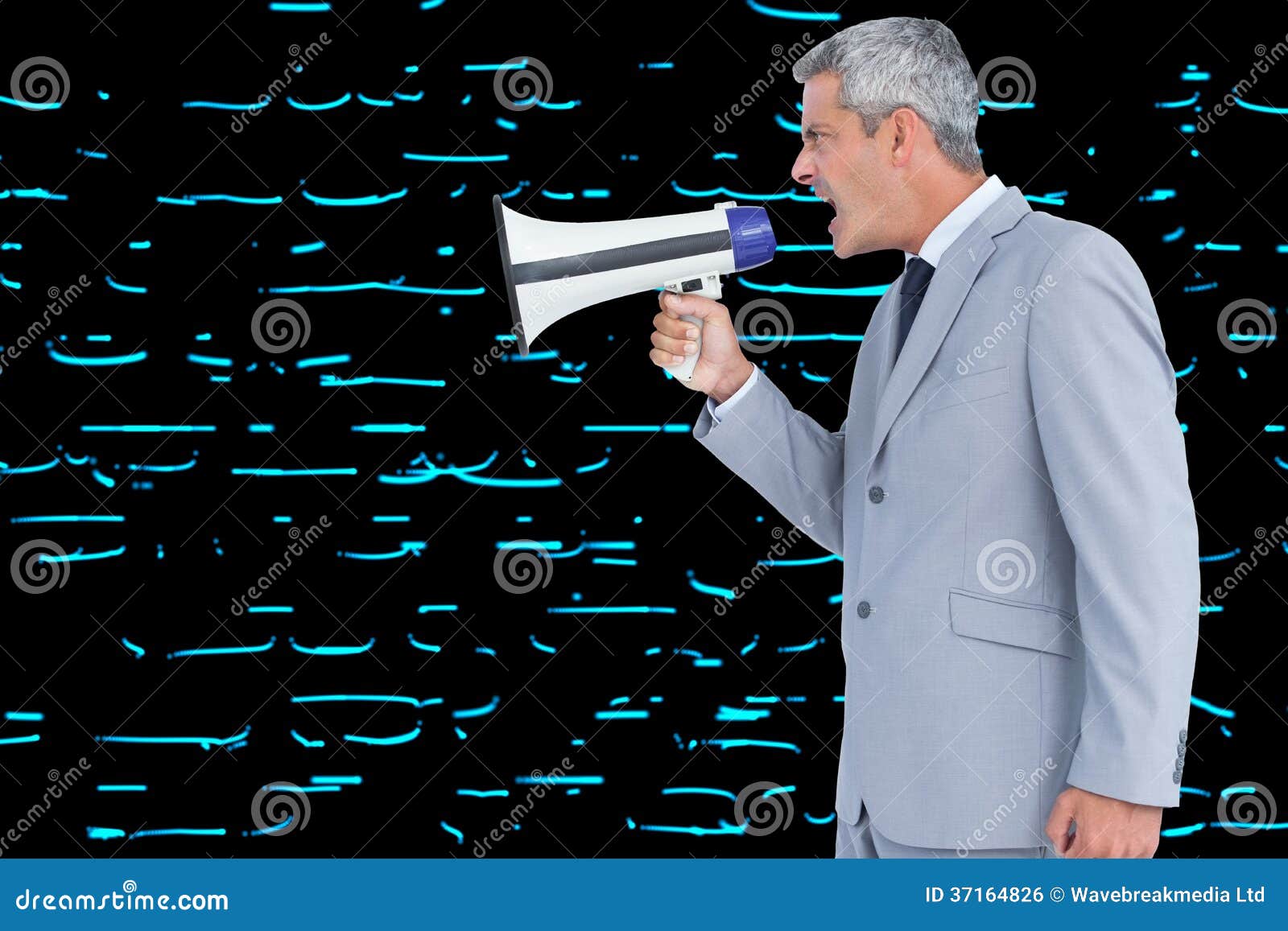 Businessman Shouting in Loudspeaker Stock Photo - Image of handsome ...
