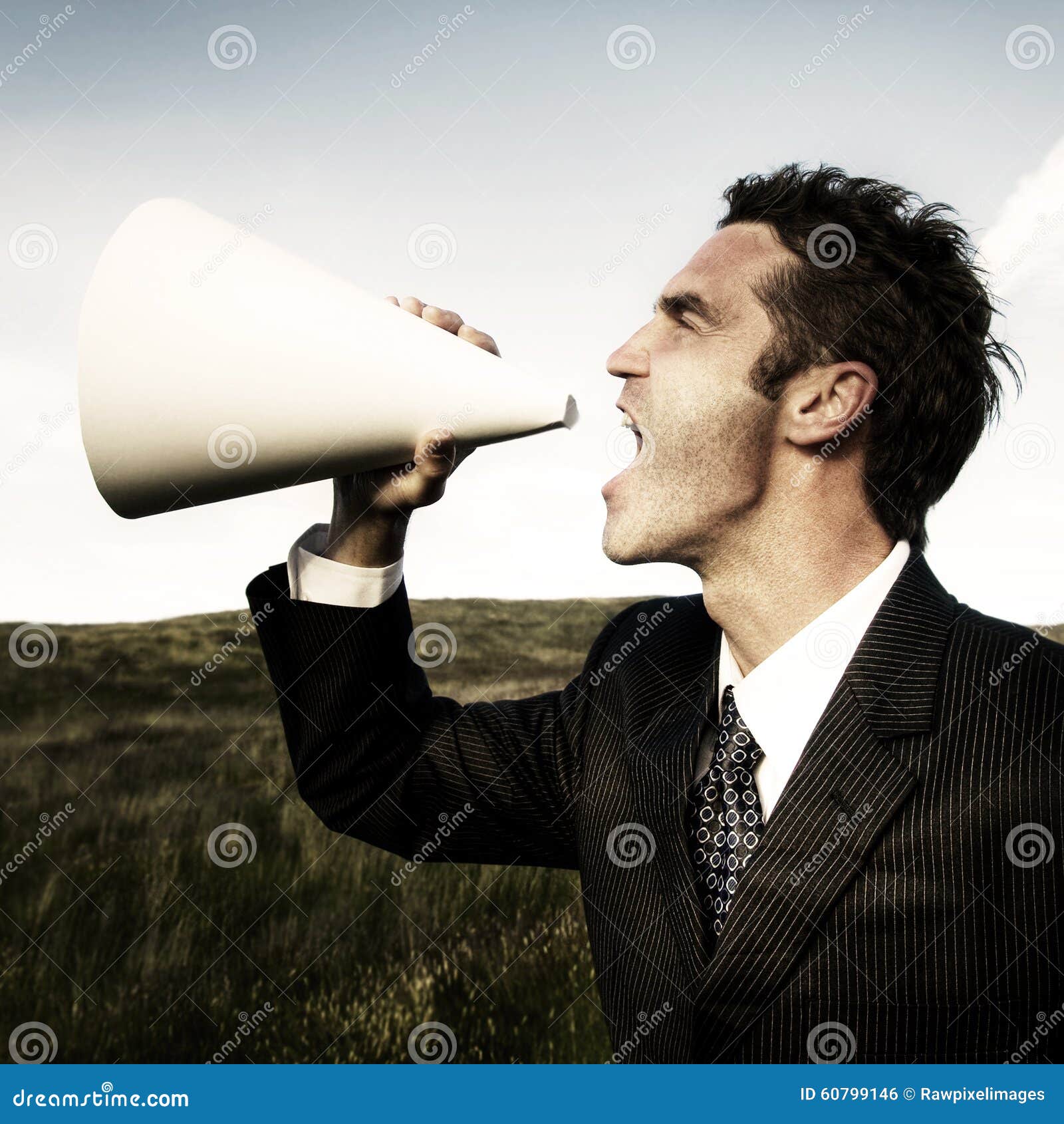 Businessman Shouting Megaphone Field Concept Stock Photo - Image of ...