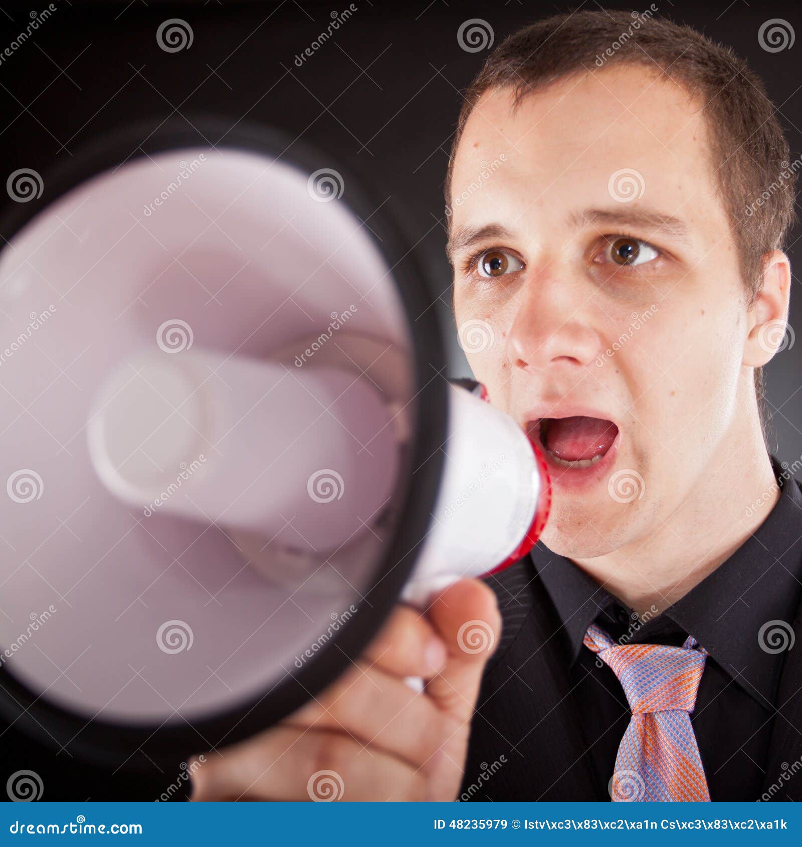 Businessman Shouting through Megaphone Stock Image - Image of ...