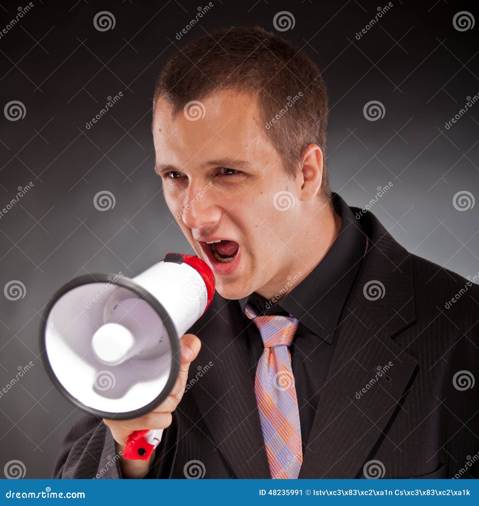 Businessman Shouting through Megaphone Stock Image - Image of necktie ...