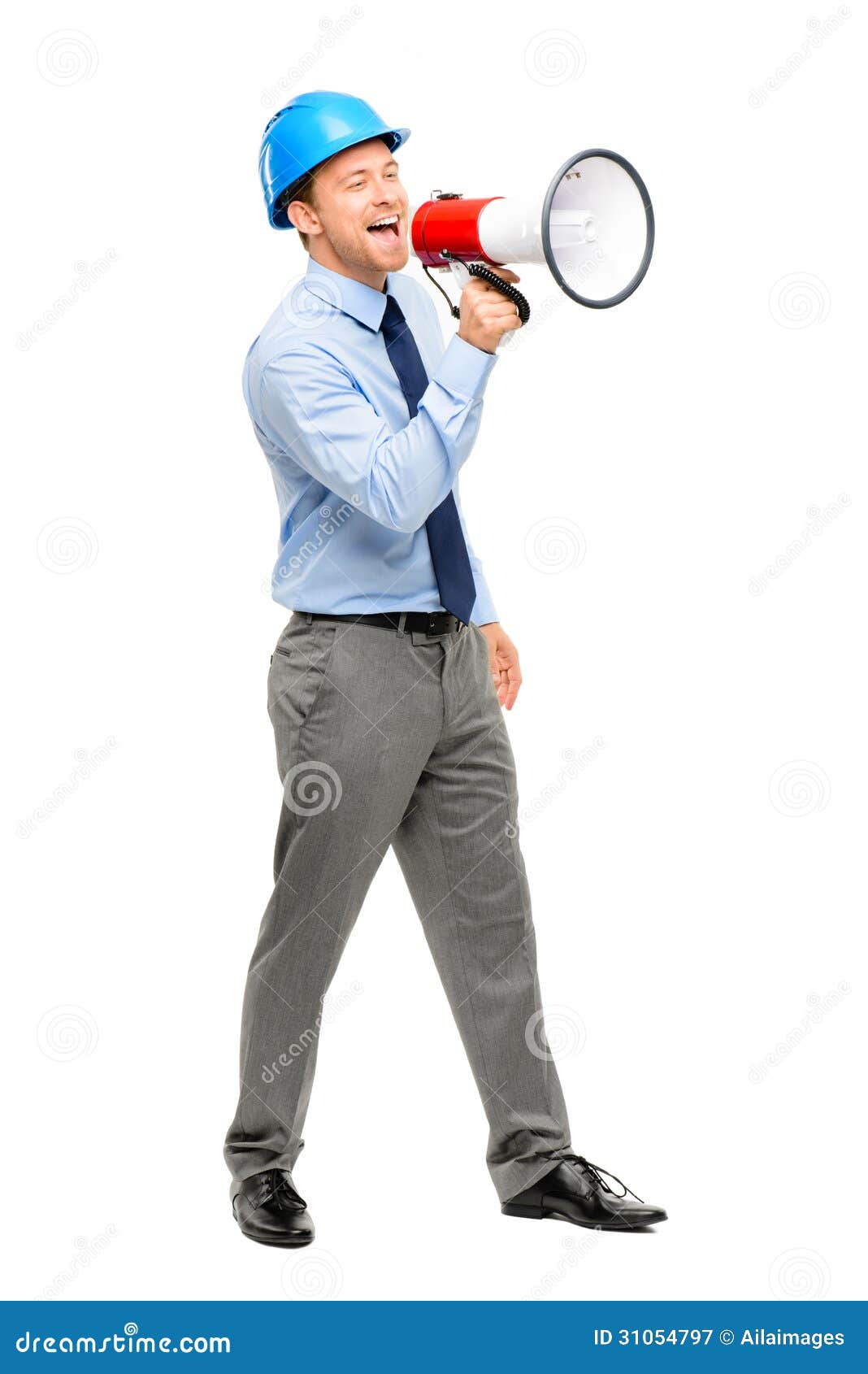 Businessman Shouting with Megaphone on White Background Stock Image ...