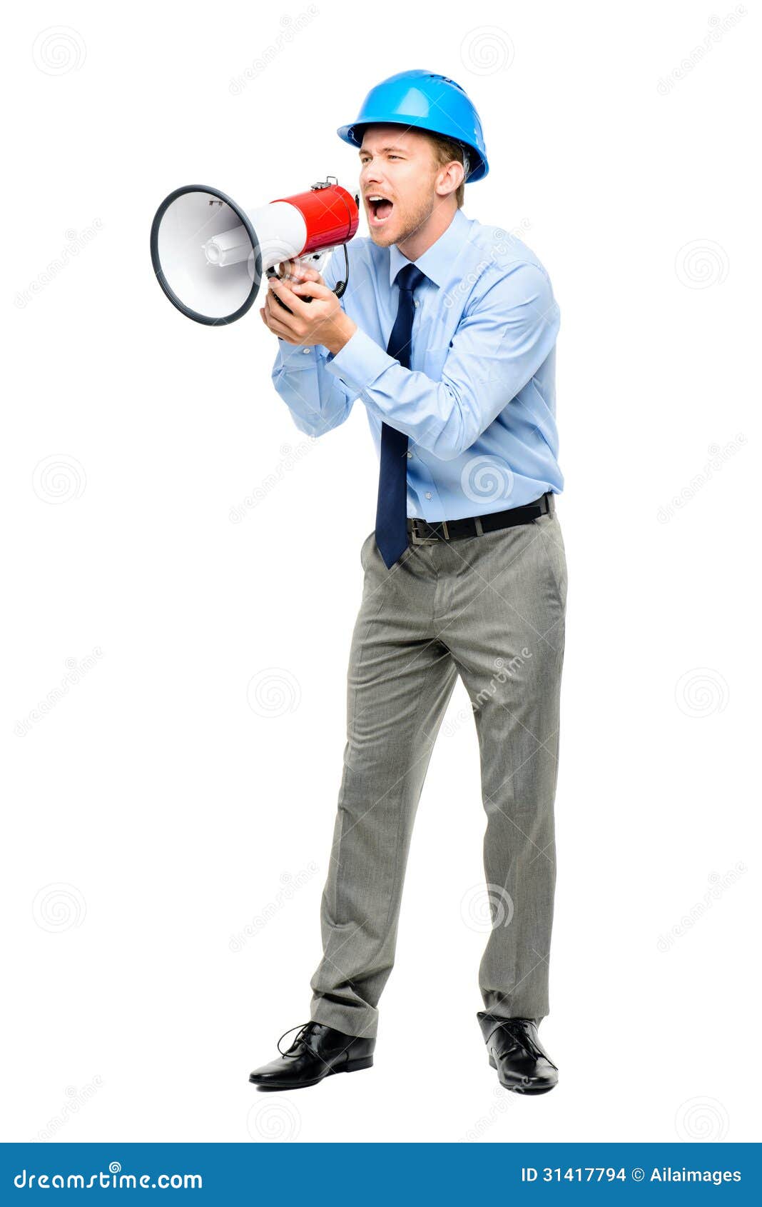 Businessman Shouting with Megaphone on White Background Stock Photo ...