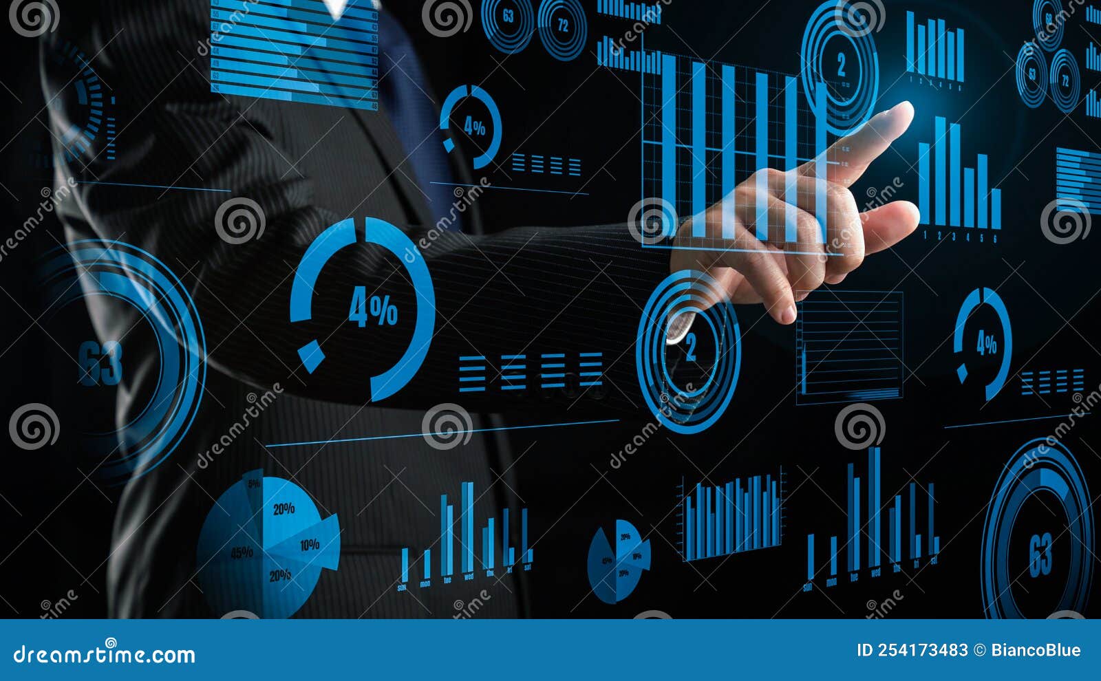 Businessman Show Hologram of Business Intelligence Report Allusive ...