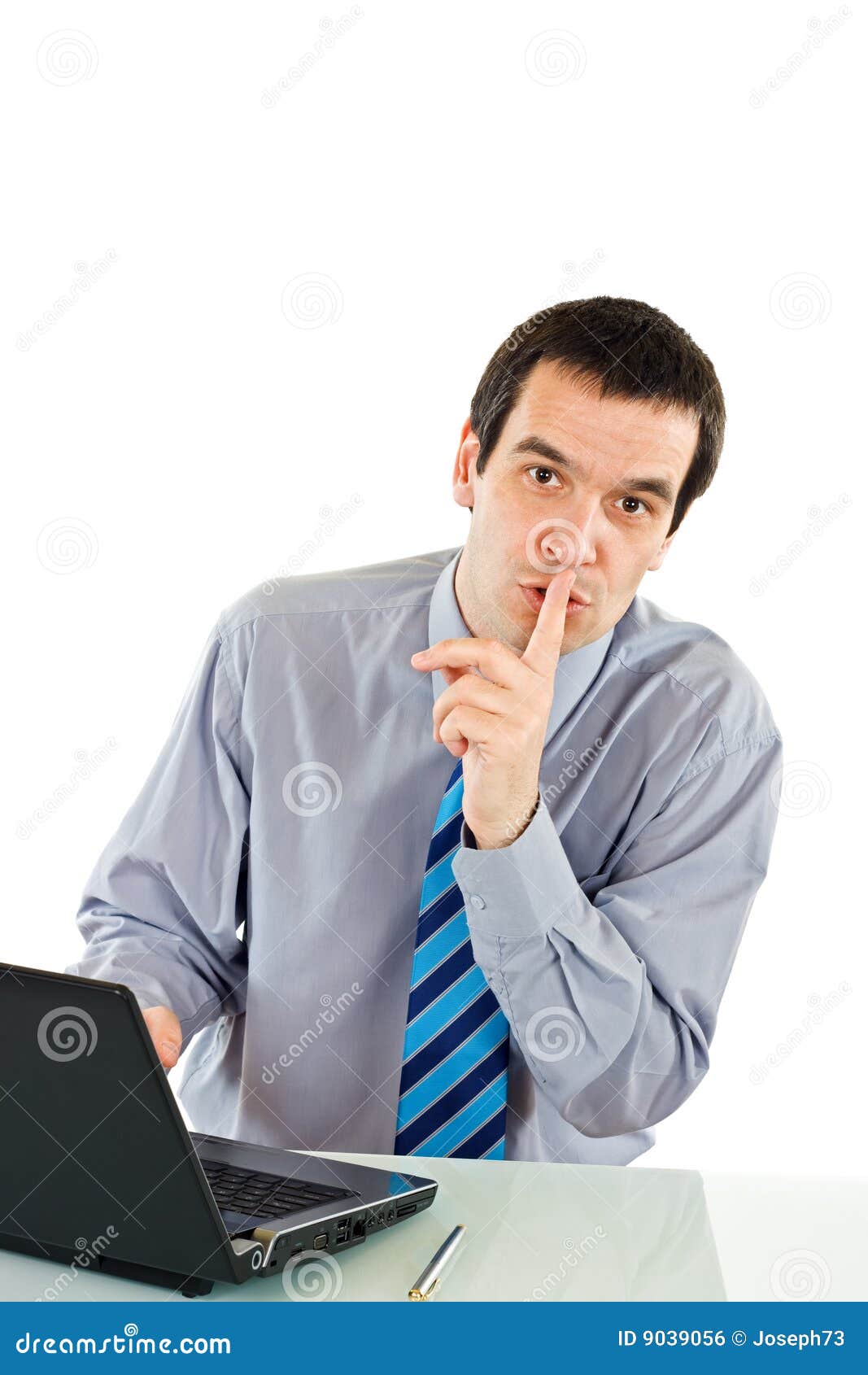 Businessman Show Silence Sign Stock Photo - Image of laptop ...