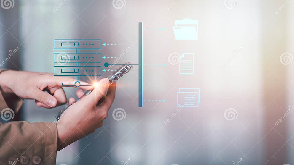 Businessman Showing Data Transfer ,exchange Data Files, with Internet ...