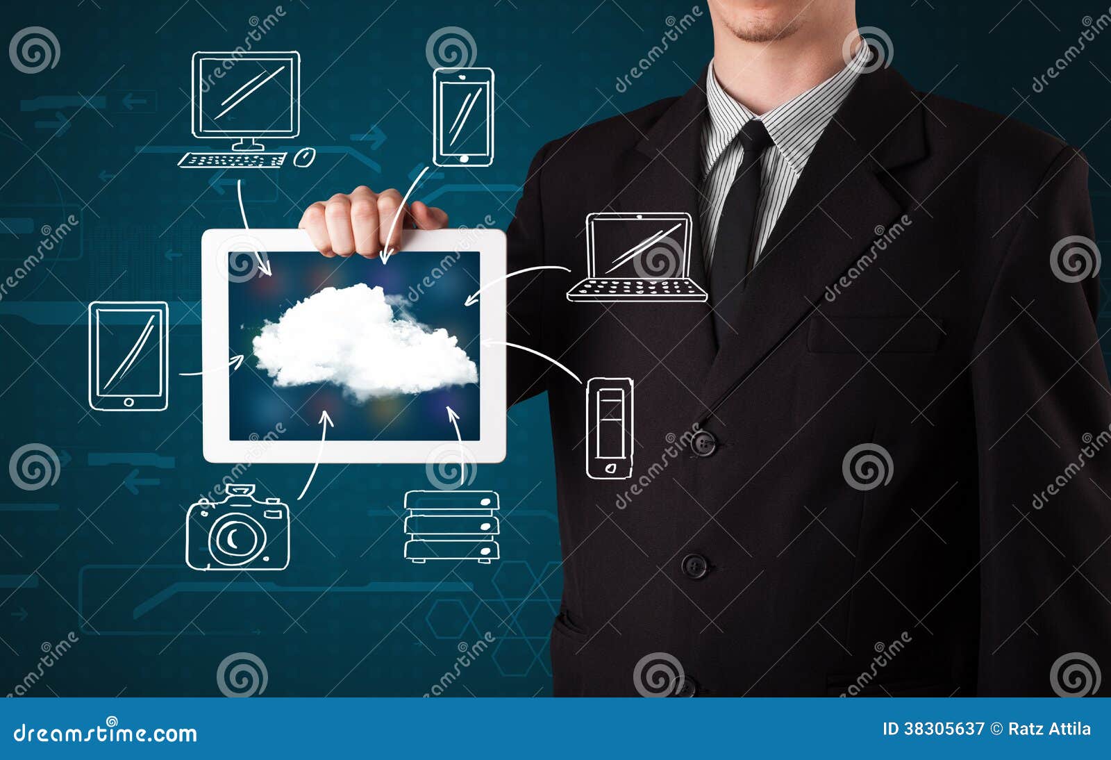Businessman Showing Hand Drawn Cloud Computing Stock Image - Image of ...