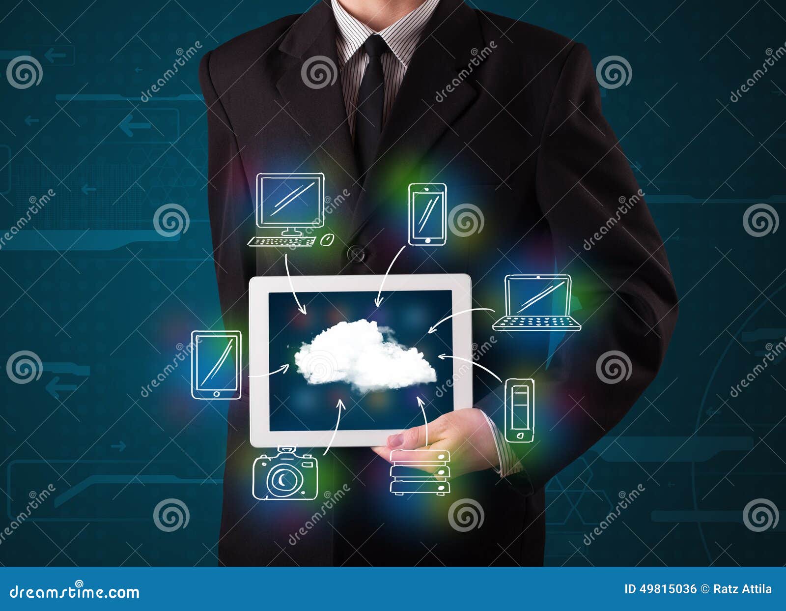 Businessman Showing Hand Drawn Cloud Computing Stock Photo - Image of ...