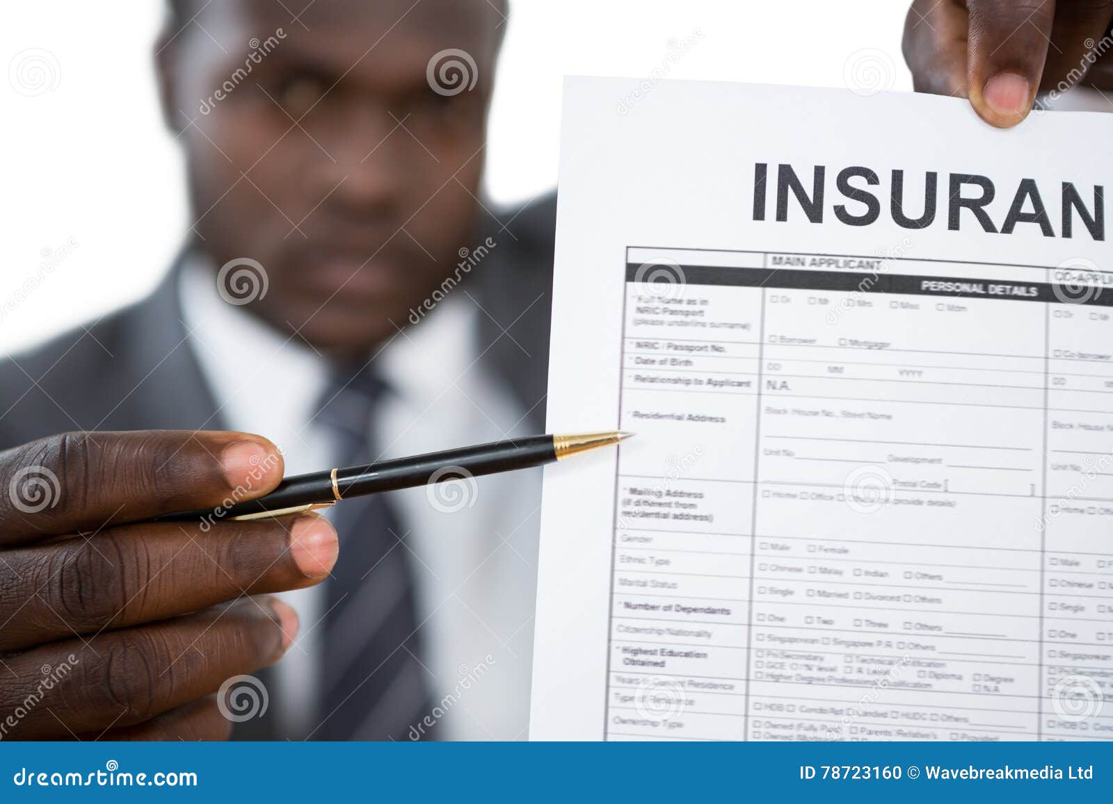 Businessman Showing Insurance Document Stock Photo - Image of desk ...