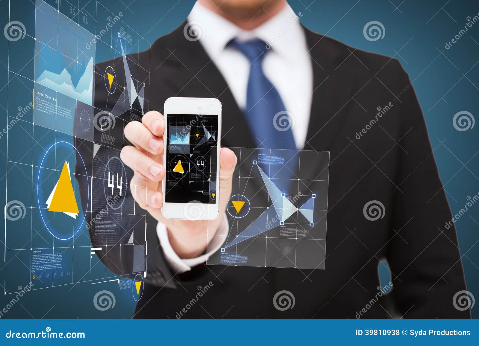 Businessman Showing Smartphone with Virtual Screen Stock Photo - Image ...