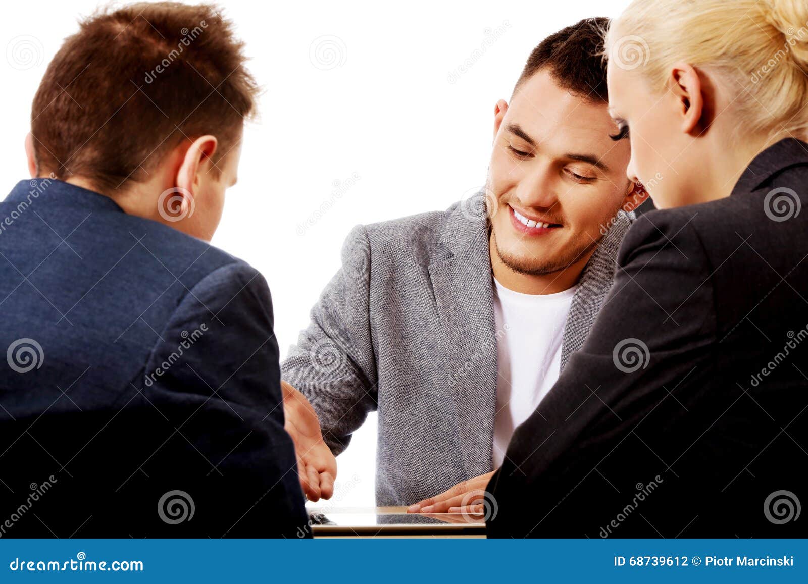 Businessman Showing To People Something on Tablet Stock Photo - Image ...