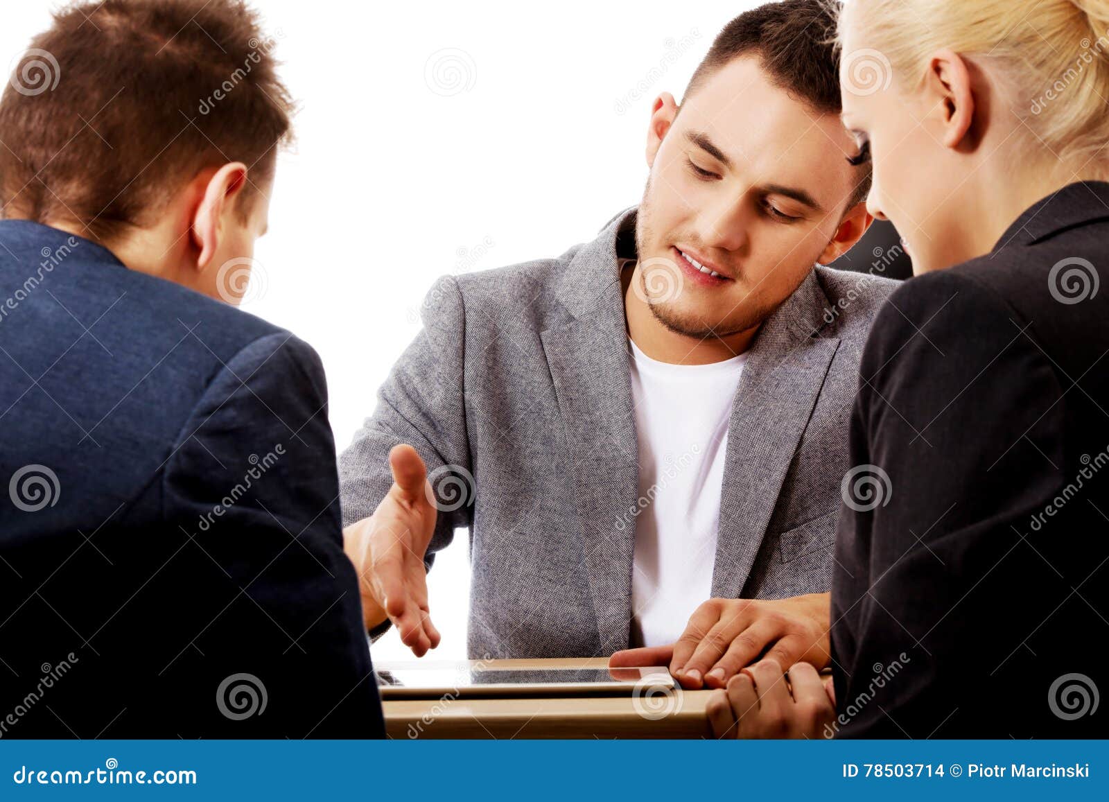 Businessman Showing To People Something on Tablet Stock Photo - Image ...