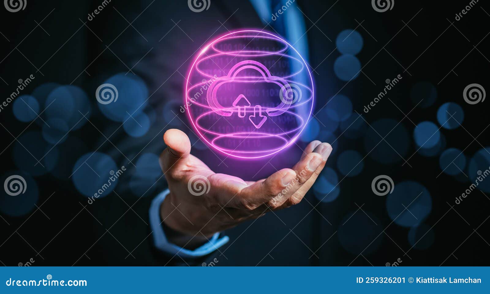 Businessman Showing Virtual Glowing Cloud Computing To Download and ...