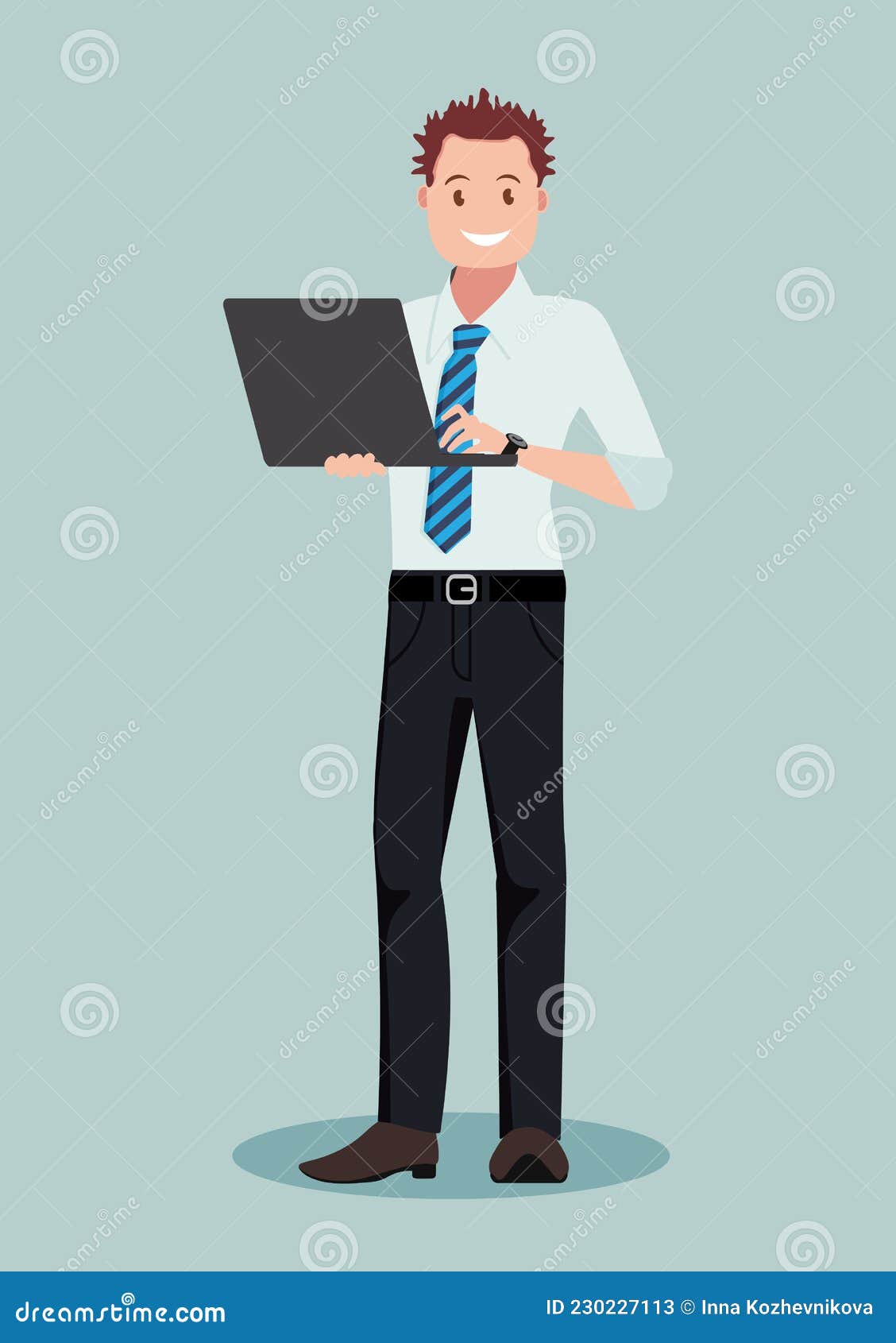 A Businessman Shows a Laptop. Vector Illustration Stock Vector ...