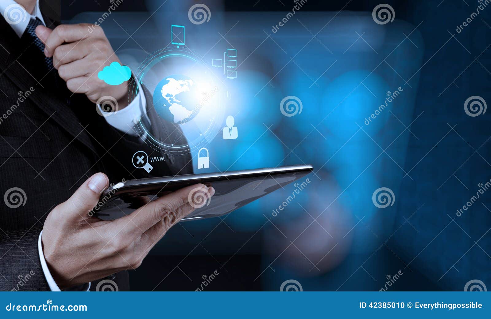 Businessman Shows Modern Technology Stock Photo - Image of male, mail ...