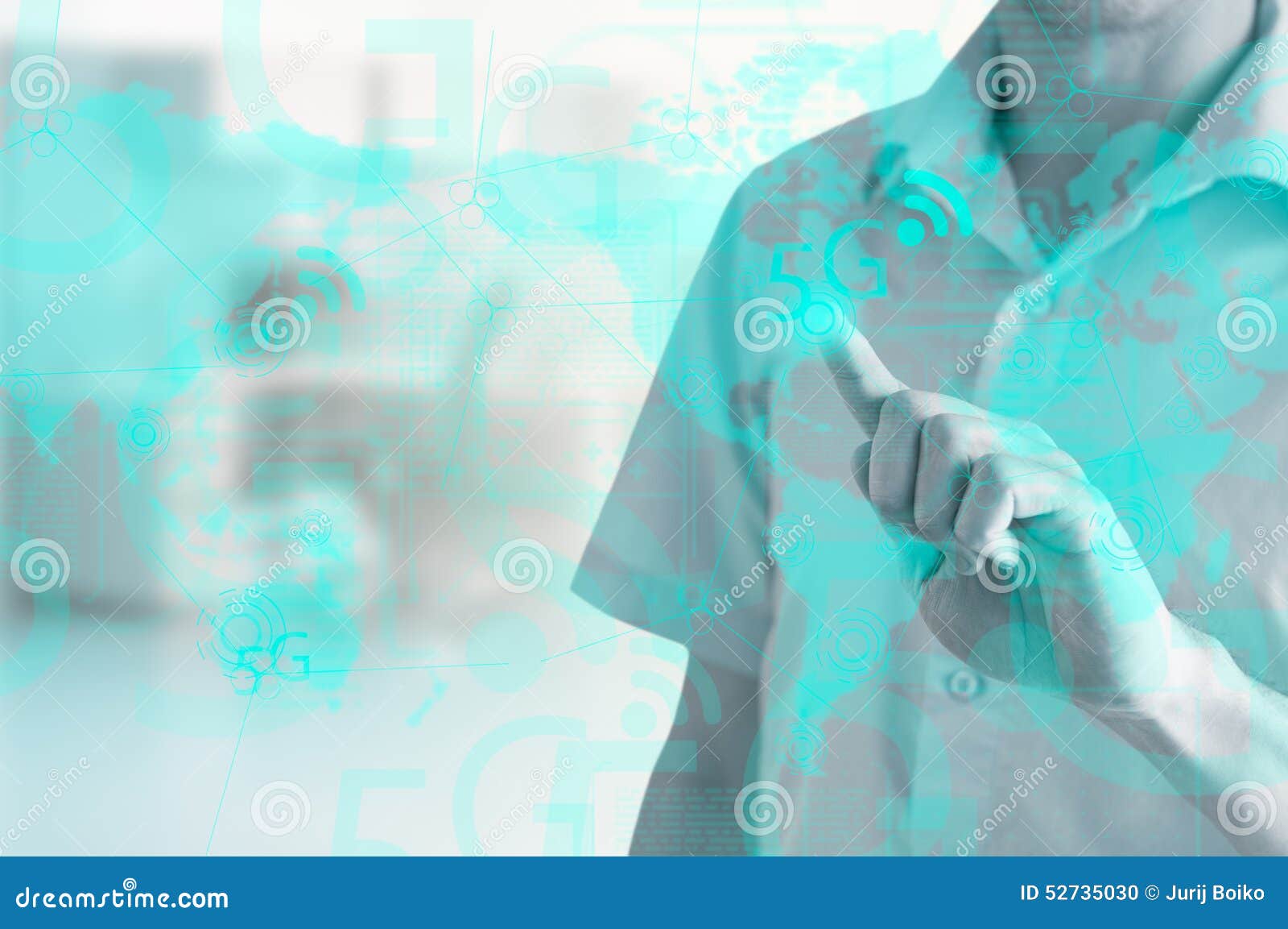 Businessman Shows New Technologies 5g on the Virtual Display Stock ...