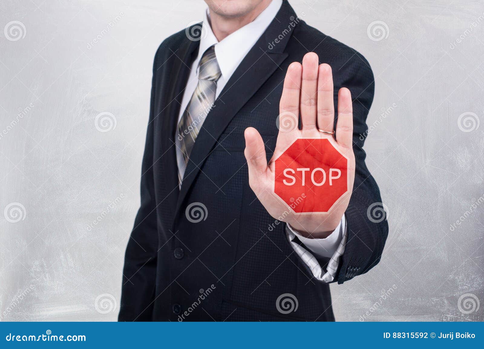 Businessman Shows Stop Sign Painted on the Hand Stock Photo - Image of ...