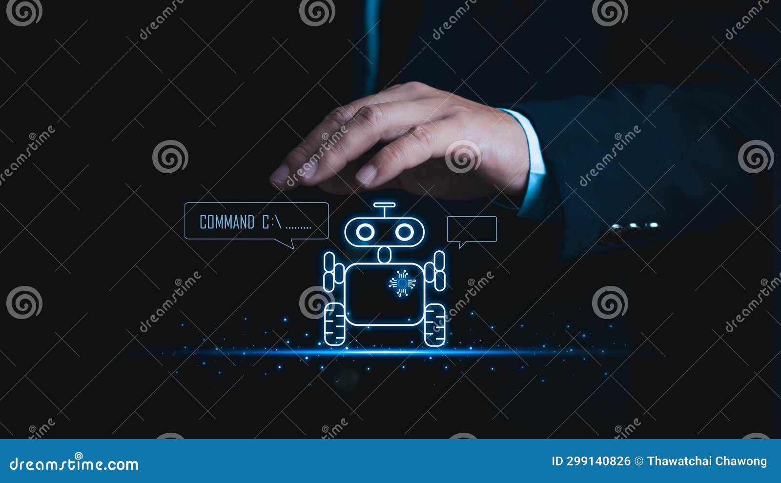 Businessman Shows Virtual Robot it Represents Typing Chat Messages ...