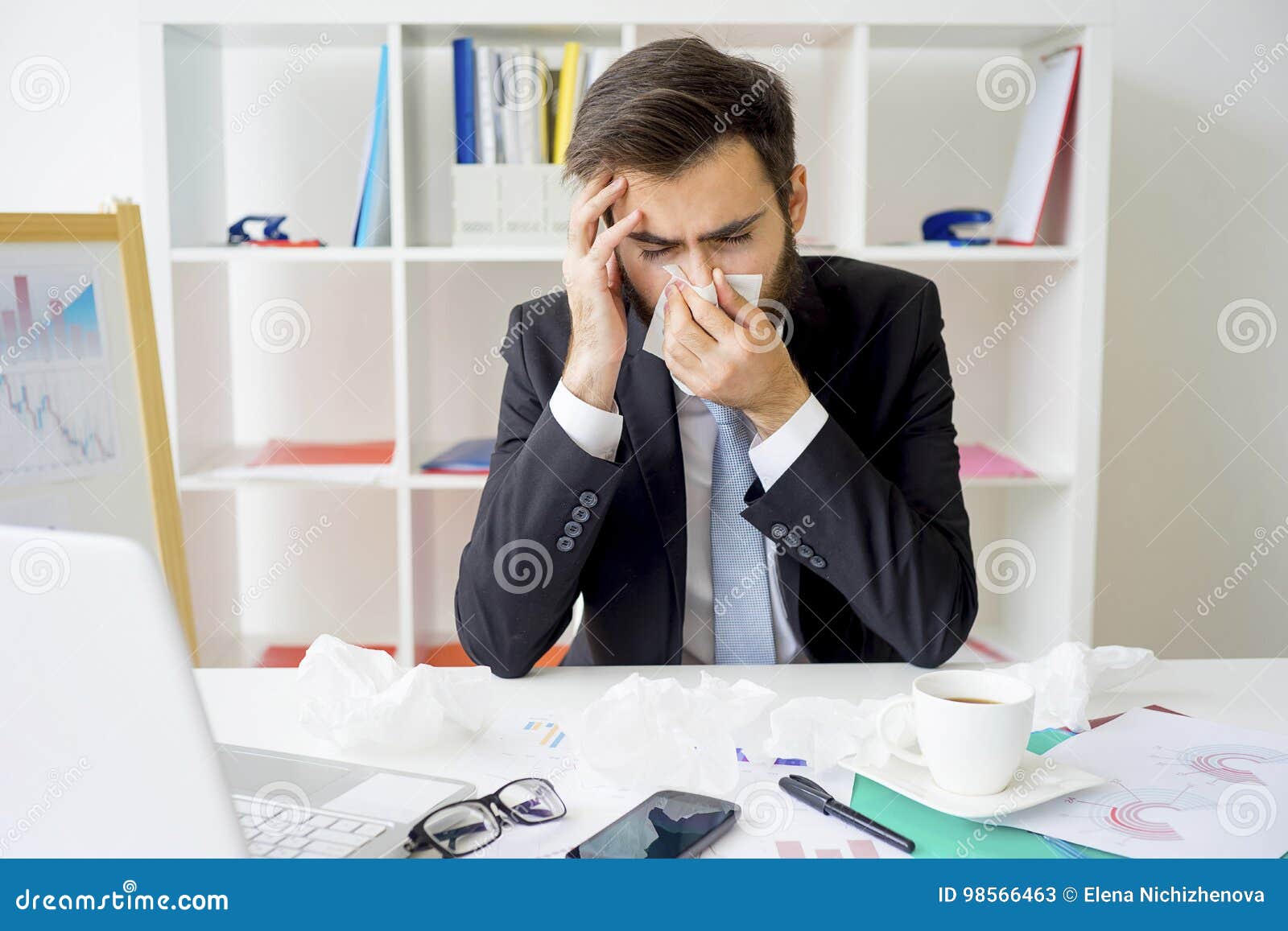 Businessman is sick stock image. Image of white, professional - 98566463