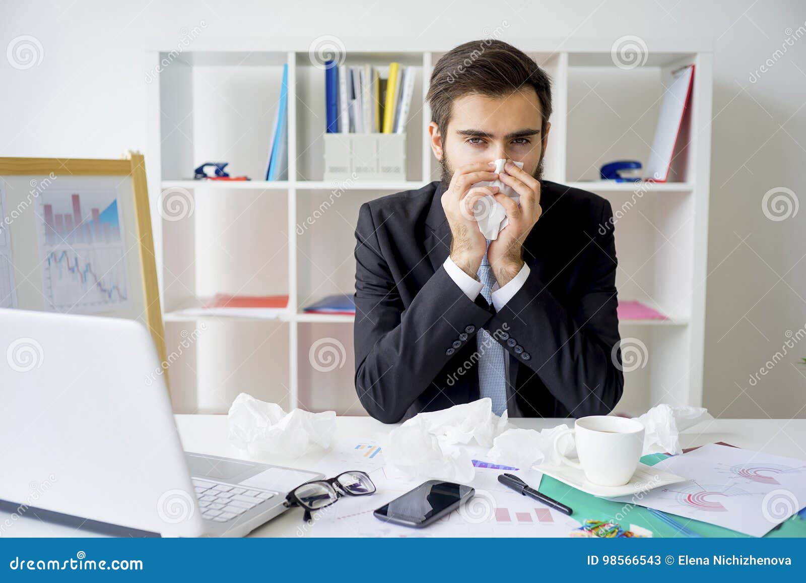 Businessman is sick stock image. Image of cold, young - 98566543