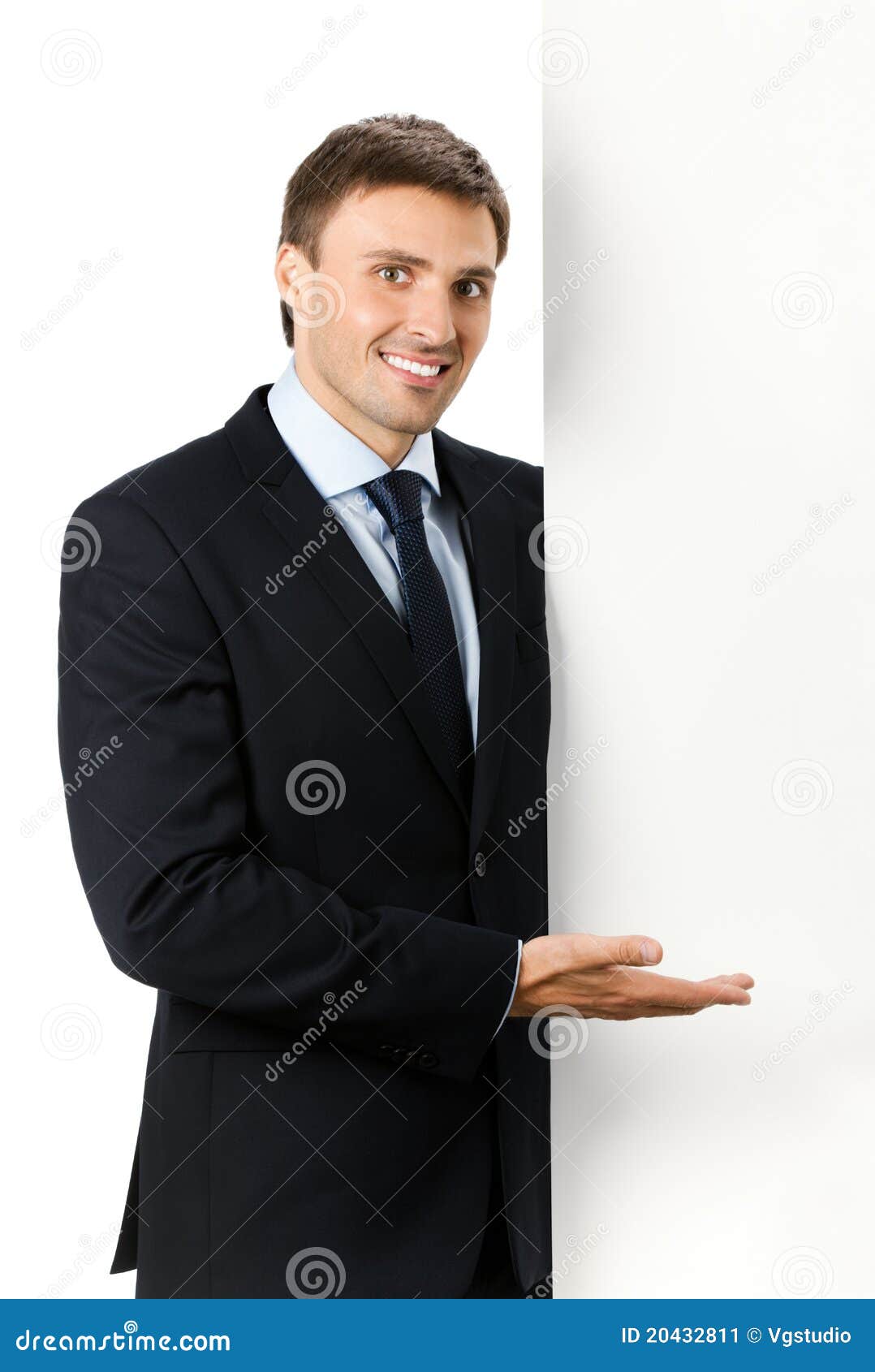 Businessman with Signboard, on White Stock Image - Image of background ...