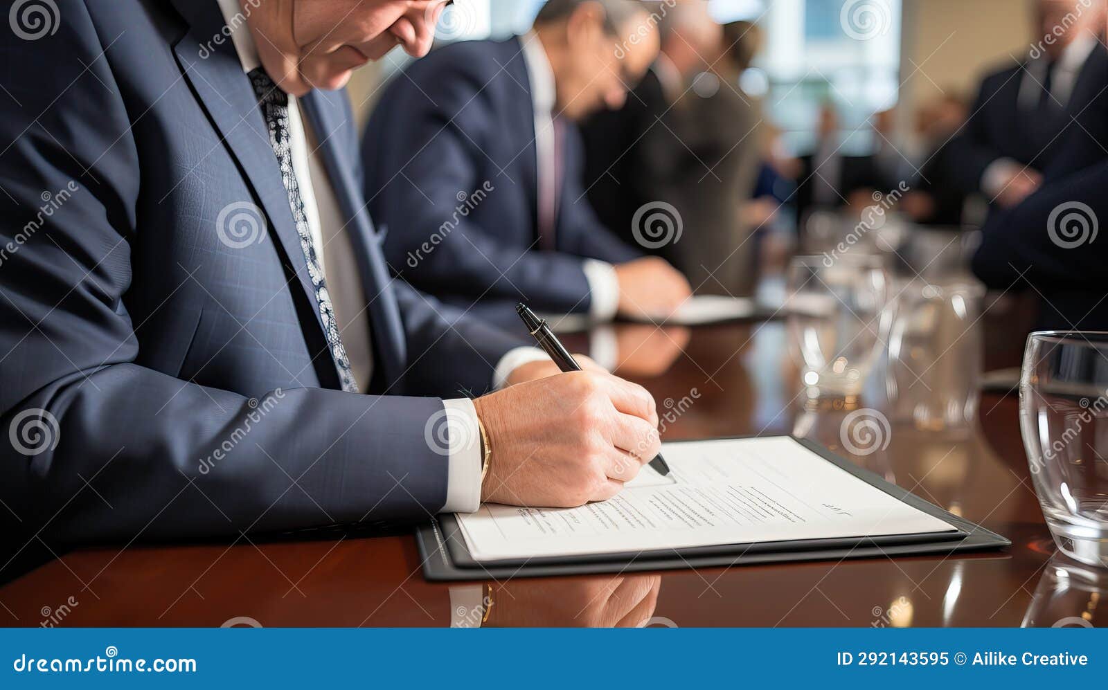 Businessman Signing a Contract in a Conference Room Stock Illustration ...