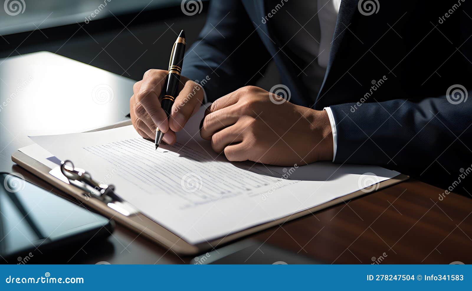 A Businessman Signing a Contract on a Tablet Generative AI Stock ...