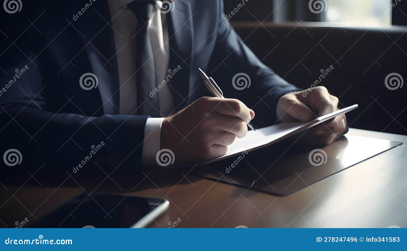 A Businessman Signing a Contract on a Tablet Three Generative AI Stock ...
