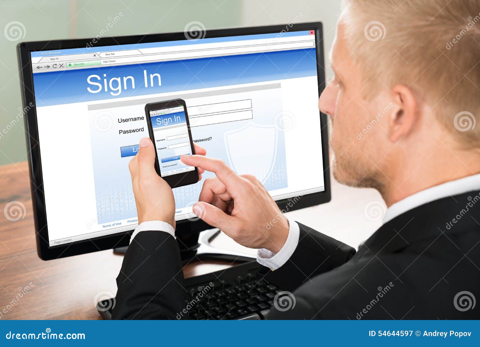 Businessman Signing in Email Account Stock Image - Image of password ...