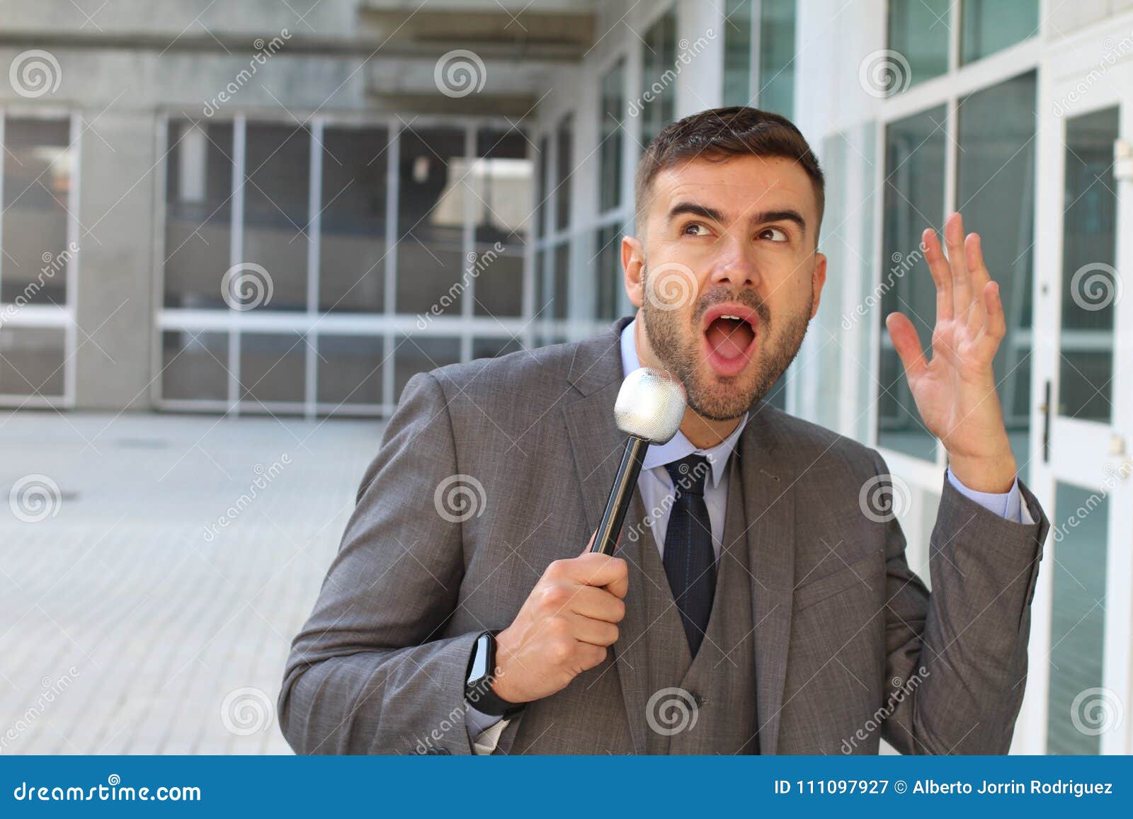 Businessman Singing in the Office Stock Image - Image of host, manager ...