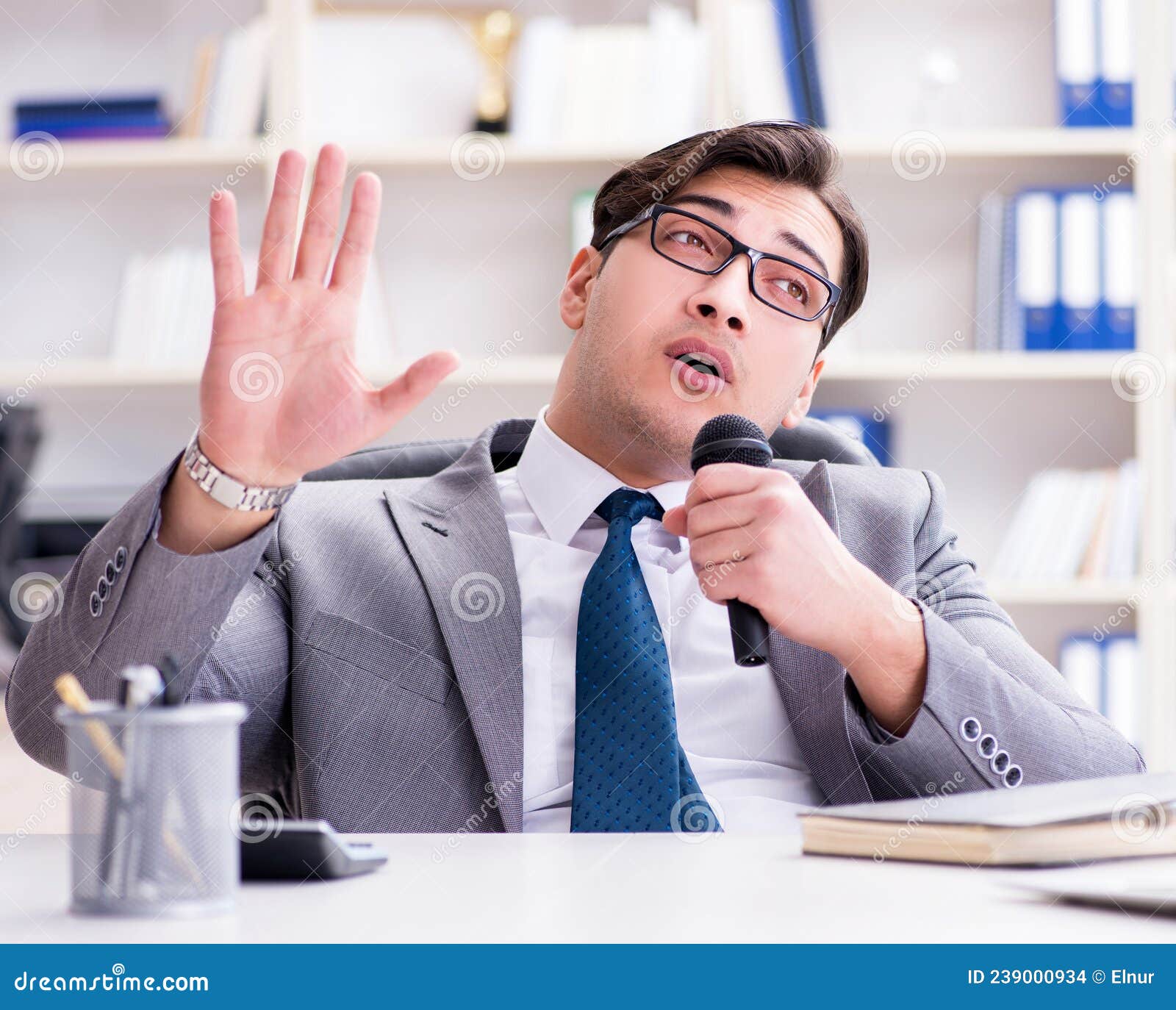 Businessman Singing in the Office Stock Photo - Image of promotion ...