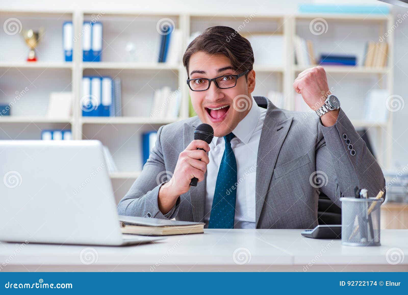 The Businessman Singing in the Office Stock Photo - Image of lazy ...