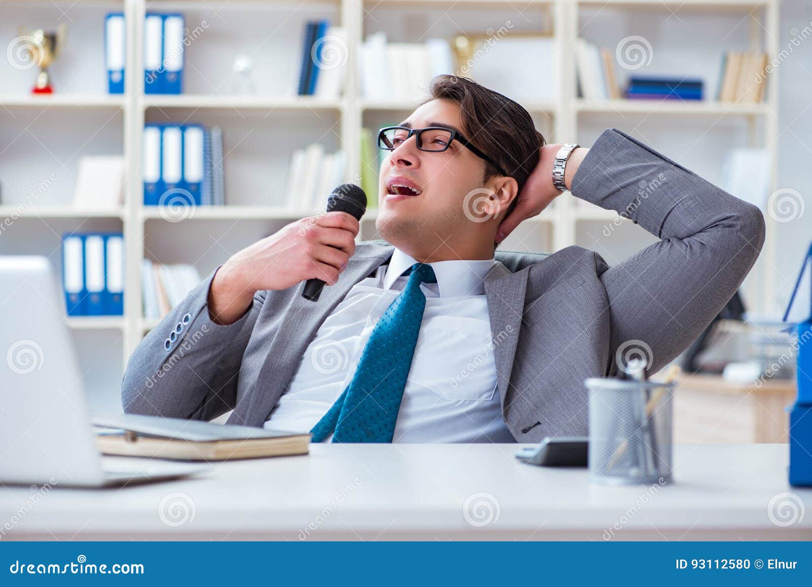 The Businessman Singing in the Office Stock Photo - Image of party ...