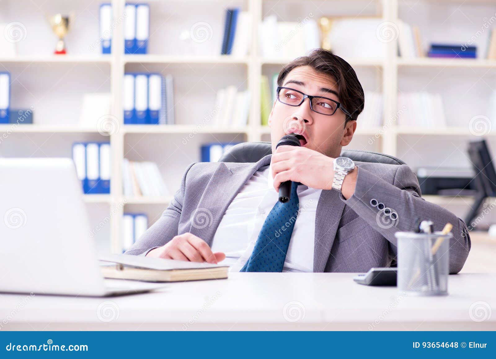 The Businessman Singing in the Office Stock Photo - Image of computer ...