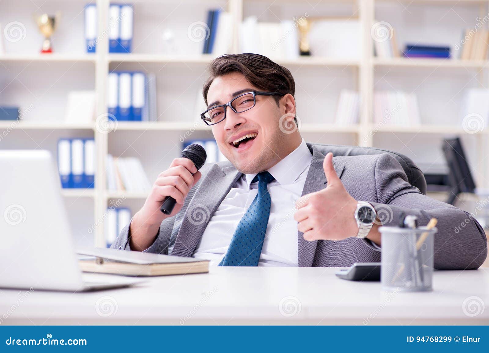 The Businessman Singing in the Office Stock Image - Image of performing ...