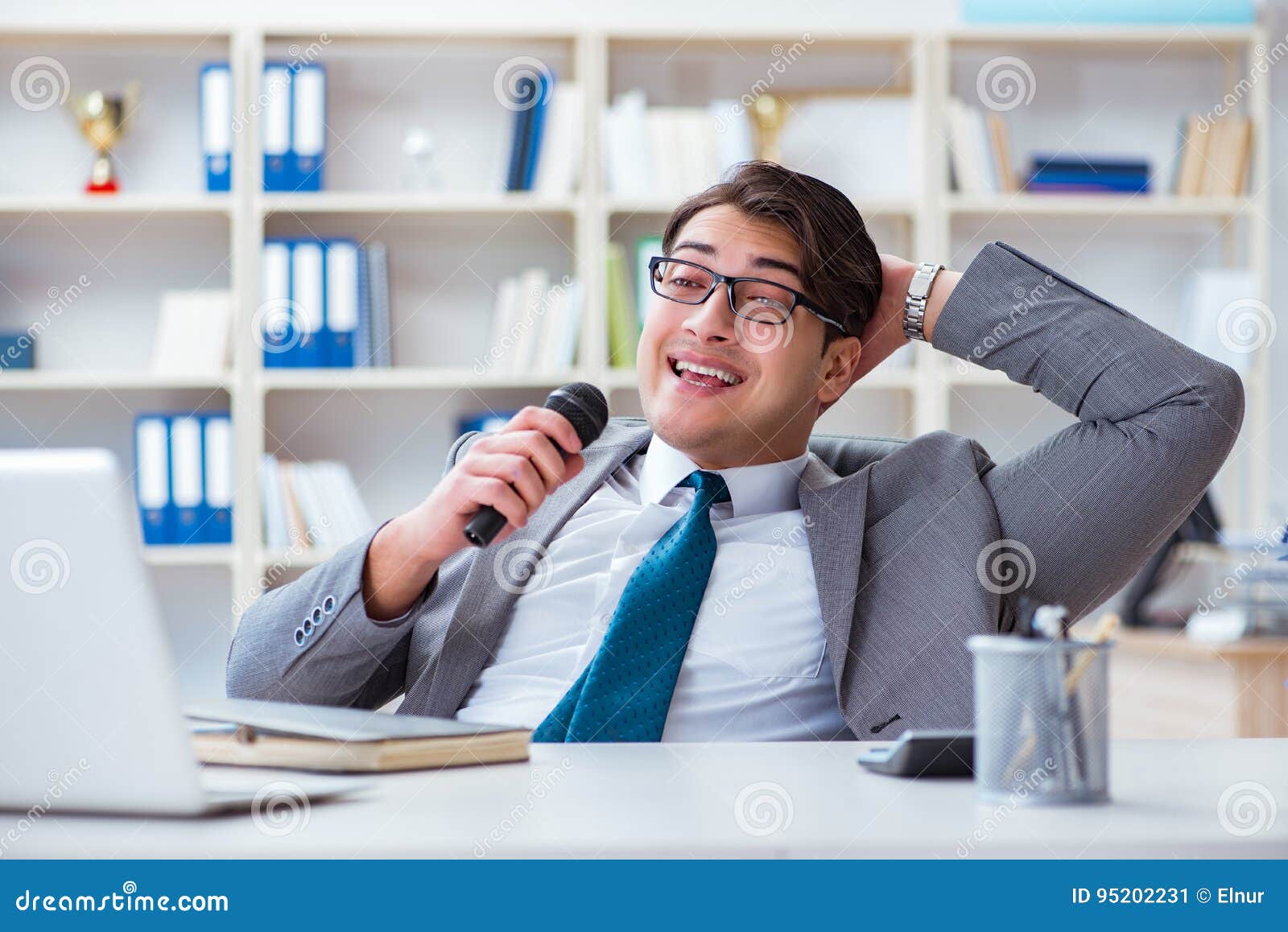 The Businessman Singing in the Office Stock Image - Image of busy ...