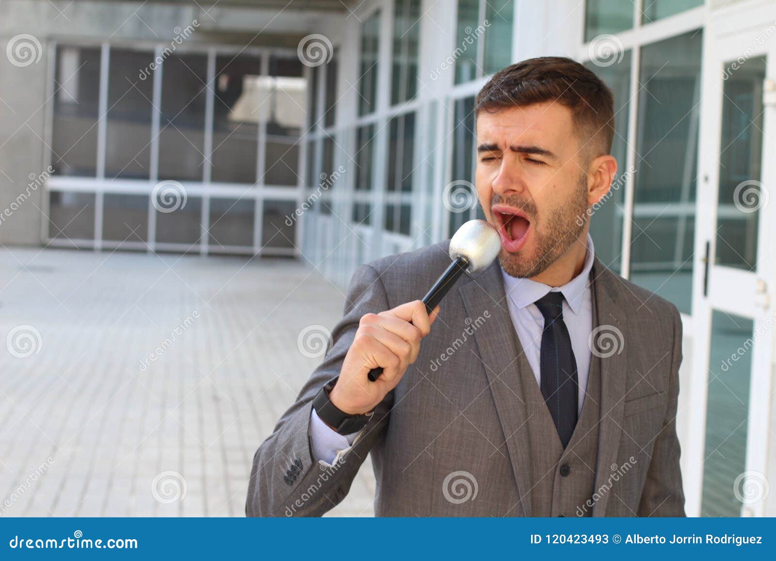 Businessman Singing in the Office Stock Image - Image of face ...