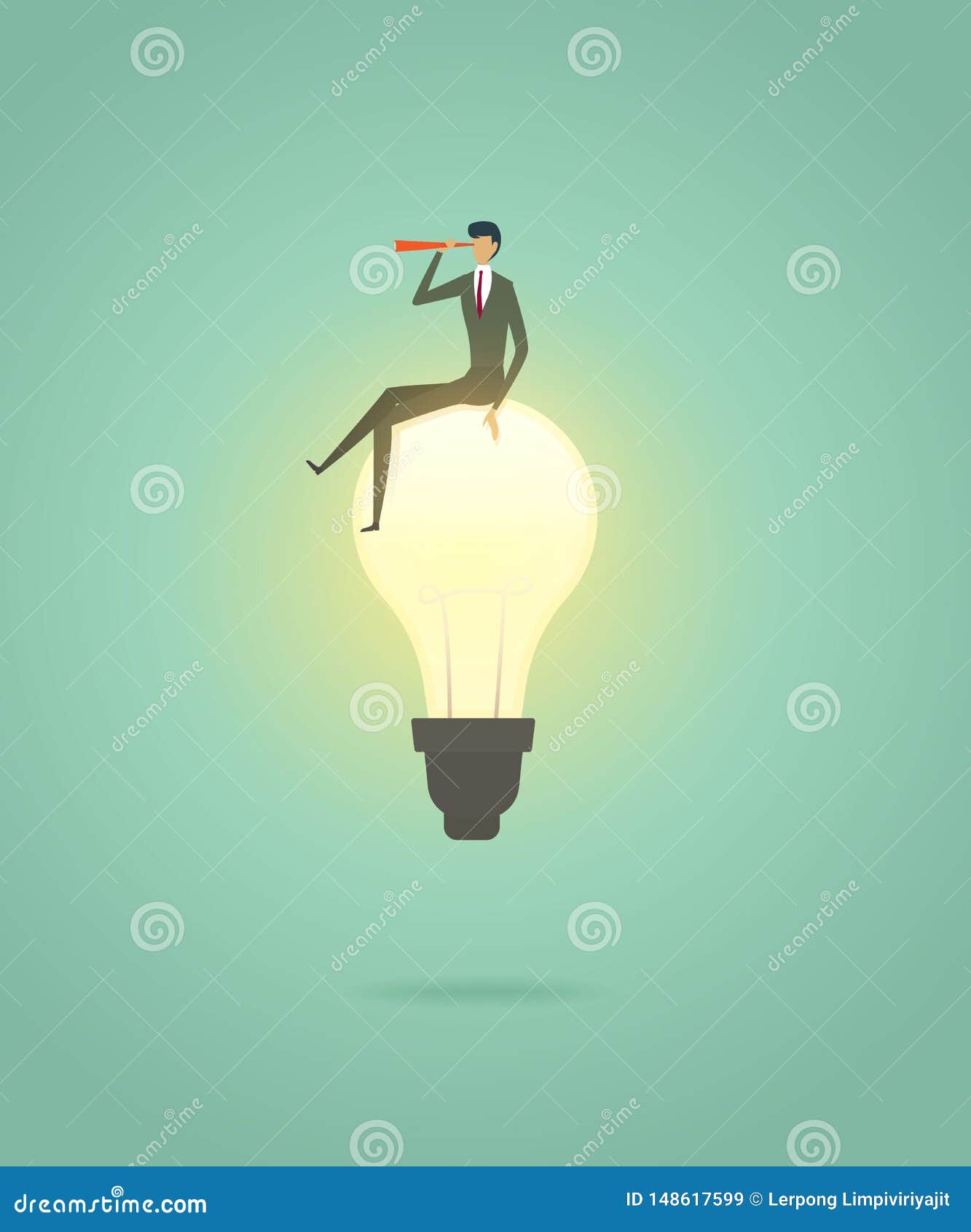Businessman Sit on Lightbulb Creative Concept Solution and with ...