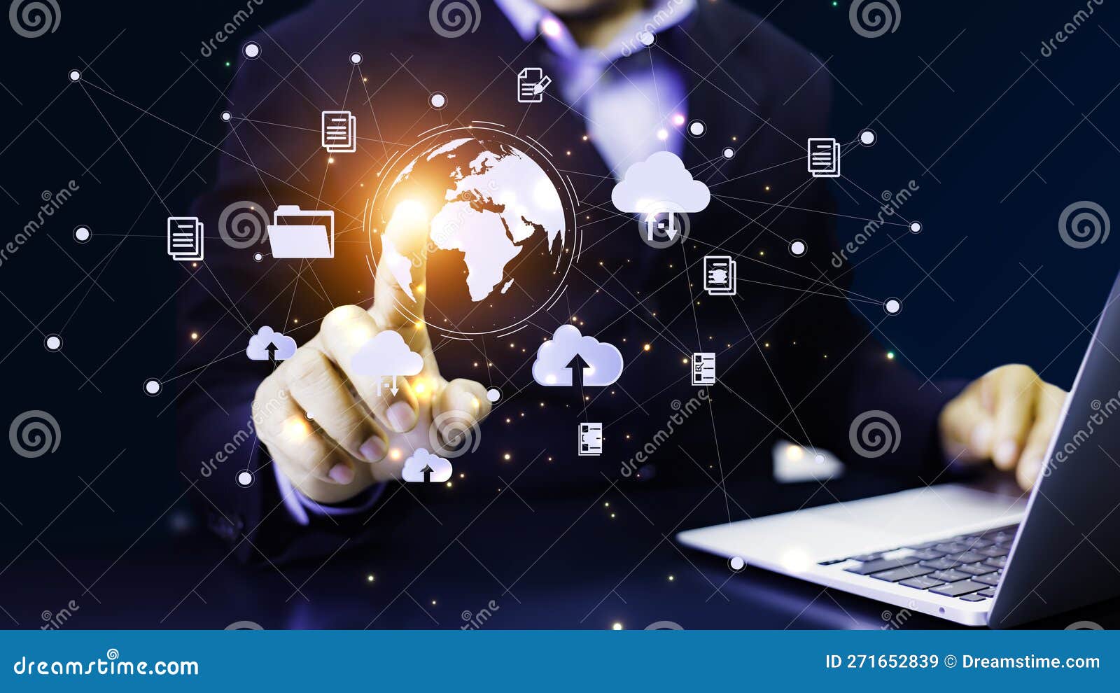 Businessman Sit and Work on Information Technology Networks Internet ...