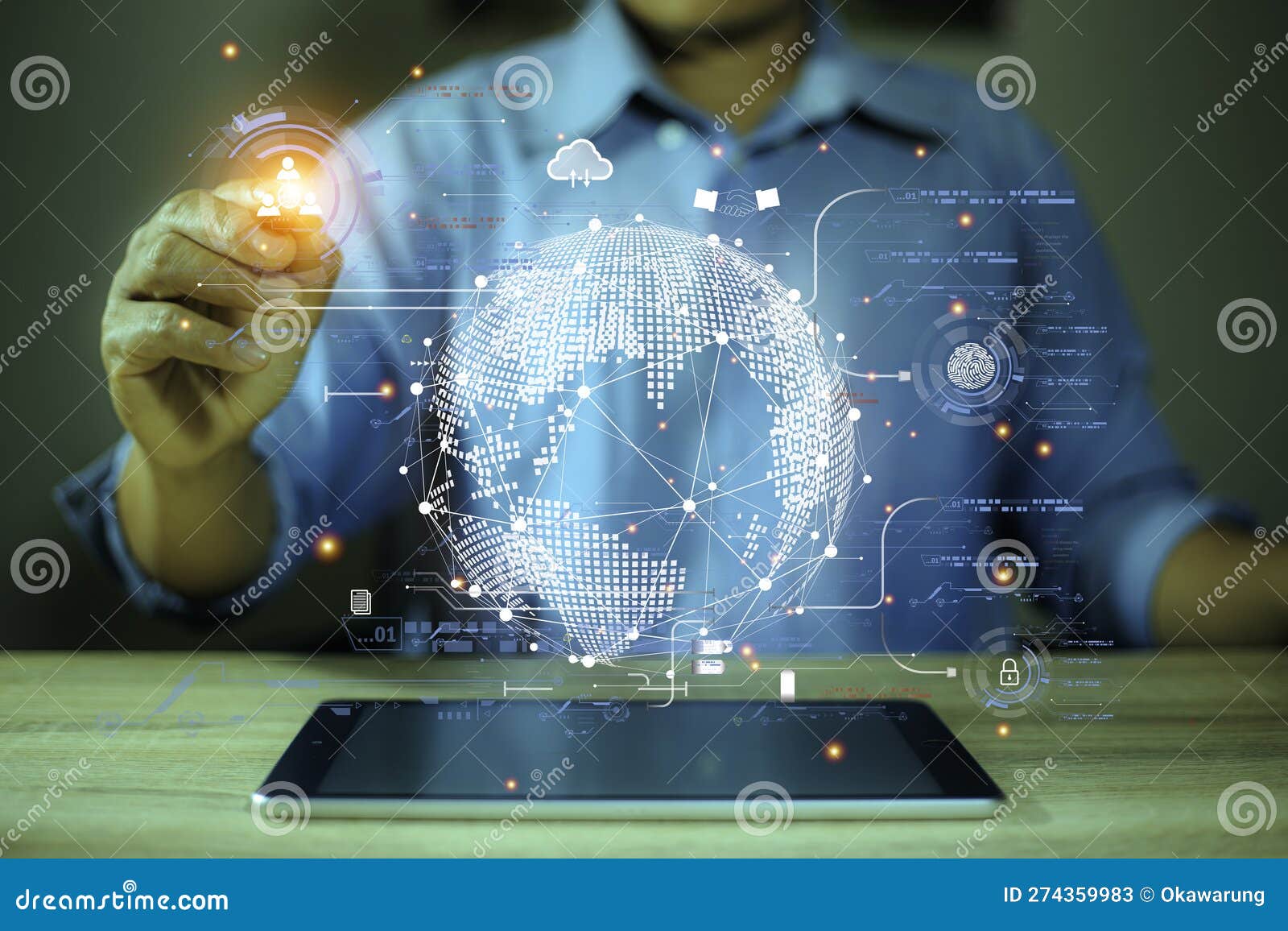 Businessman Sit and Work on Information Technology Networks Internet Connection Wireless Devices ...