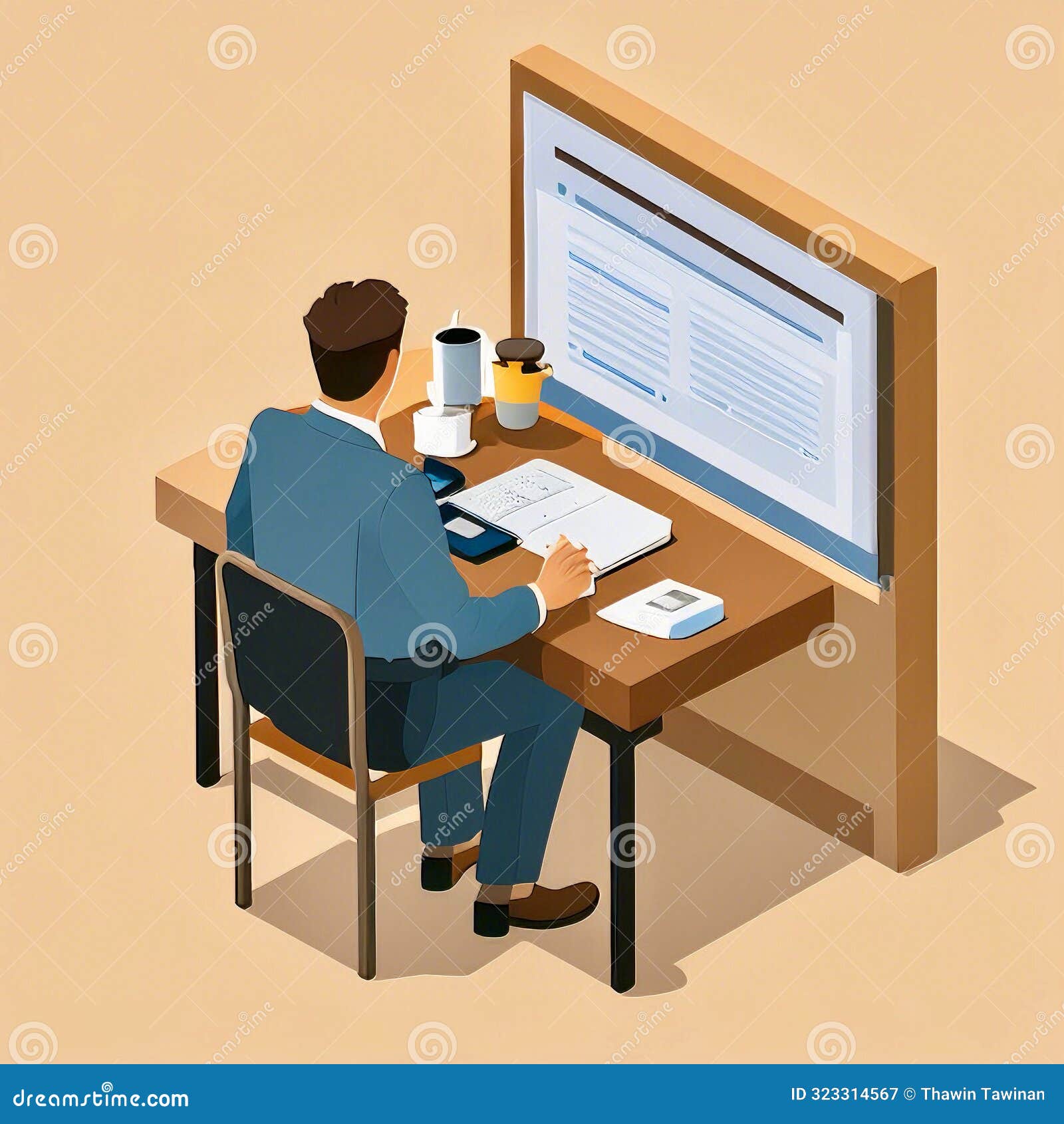 A Businessman Sits In A Coffee Shop, Typing On A Laptop, Exemplifying ...